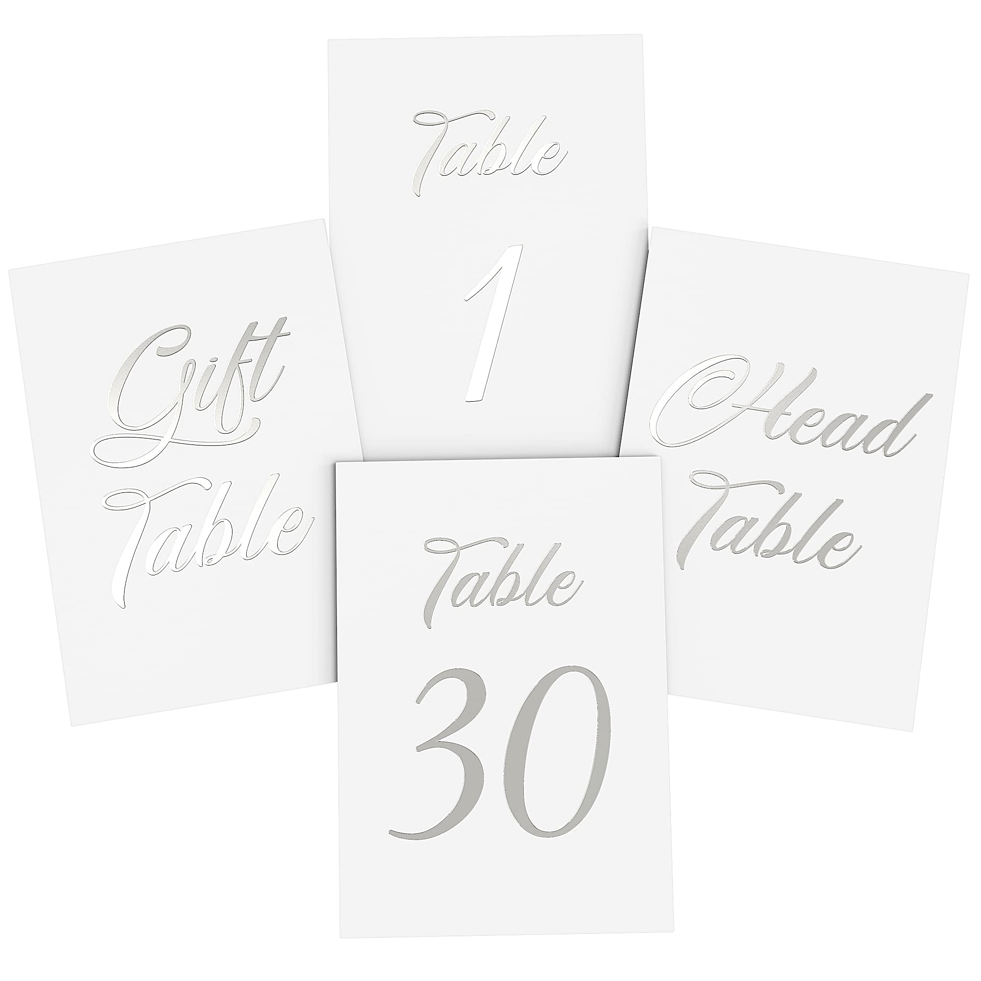 Silver Table Numbers 1-30 for Wedding Reception - Silver Foil Table Number Cards 4x6 in with Head & Gift Table - Restaurant Table Numbers - Wedding Numbers for Tables Card Stock Wedding Table Numbers