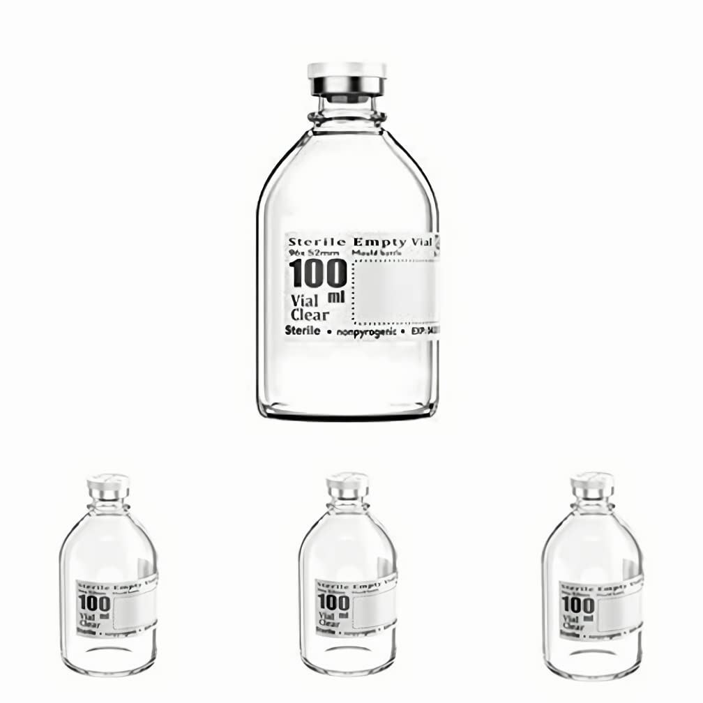 Biocomma 4pcs 100ml Sterile Empty Vial with Plastic Aluminum Flip Off CapsďźPenicillin Bottle 20mm Crimp Top Sterile Transparent Borosilicate Lab Sample Vial (Transparent)