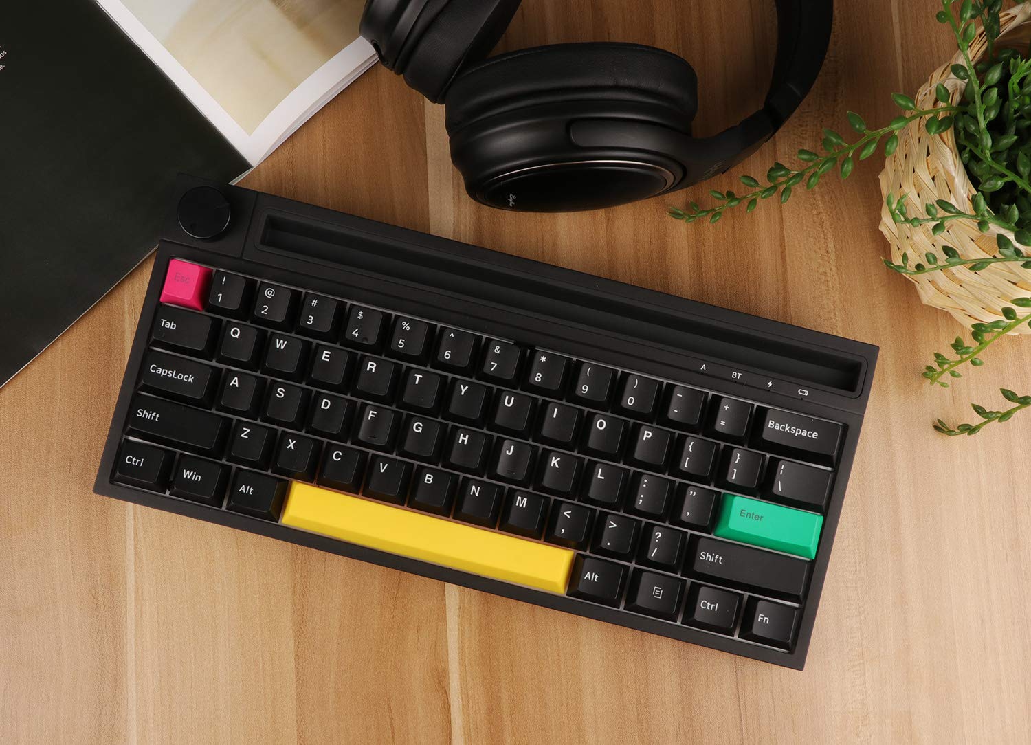 EPOMAKER Ajazz K620T 60% RGB Bluetooth Wireless Wired Mechanical Keyboard with 4400mAh Battery, PBT Keycaps, Wheel Volume Button for MacOS/Windows/iOS/Android (Ajazz Blue Switch, Black)