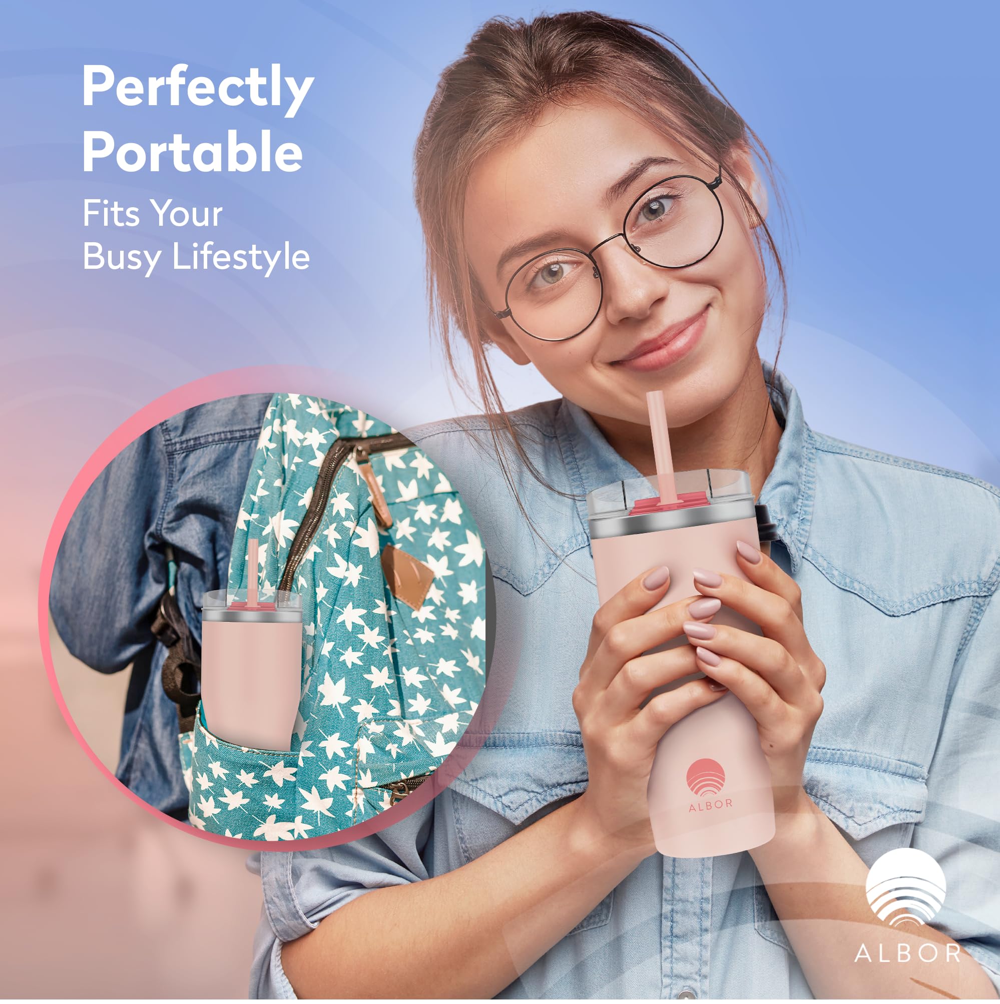 ALBOR 20 oz Travel Coffee Mug With 2 in 1 Lid and Straw, Insulated Stainless Steel Leak Proof Coffee Tumbler Thermos, Spill Proof Thermal Cup (Mint)