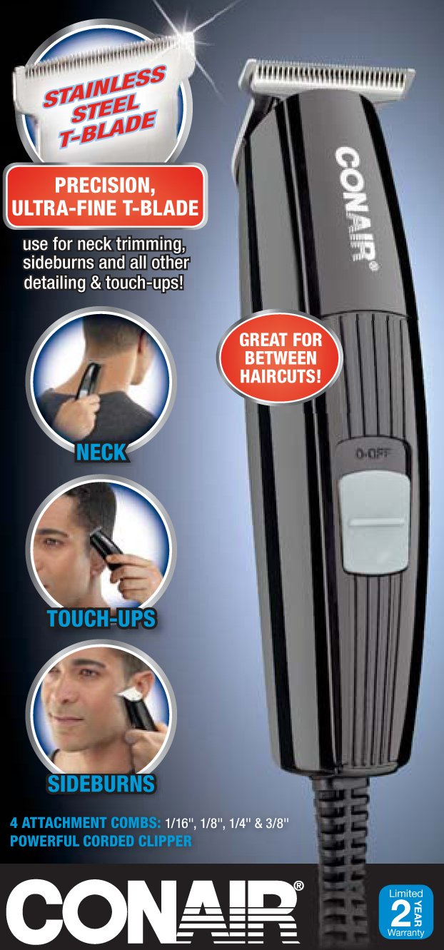 ConairMAN Trim Up, Hair Clippers for Men, Corded Detail Hair Clipper Home Hair Cutting Kit