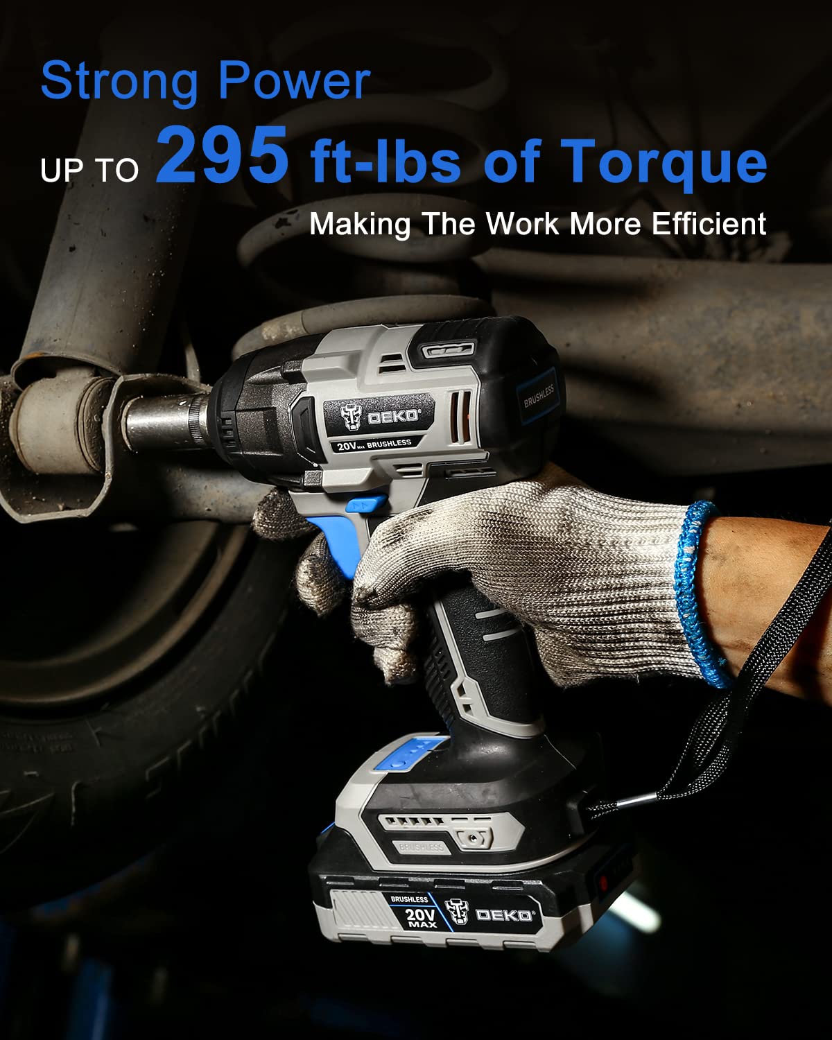DEKOPRO Impact Wrench Cordless Impact Wrench 1/2 inch Impact Driver Brushless Motor Impact Gun High Torque 295 ft lbs (400N.m) with 4.0A Li-ion Battery and Fast Charger