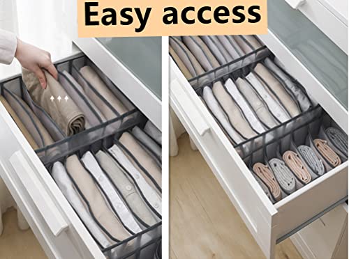 BINGC 2 PCS Washable Wardrobe Clothes Organizer , 7 Grid Drawer Foldable Visible Storage Box Jeans Compartment Divider Boxes for Jean Pants Socks Bras Ties Lingerie Scarves (14.2x6.7x4.7 inch, WHITE)