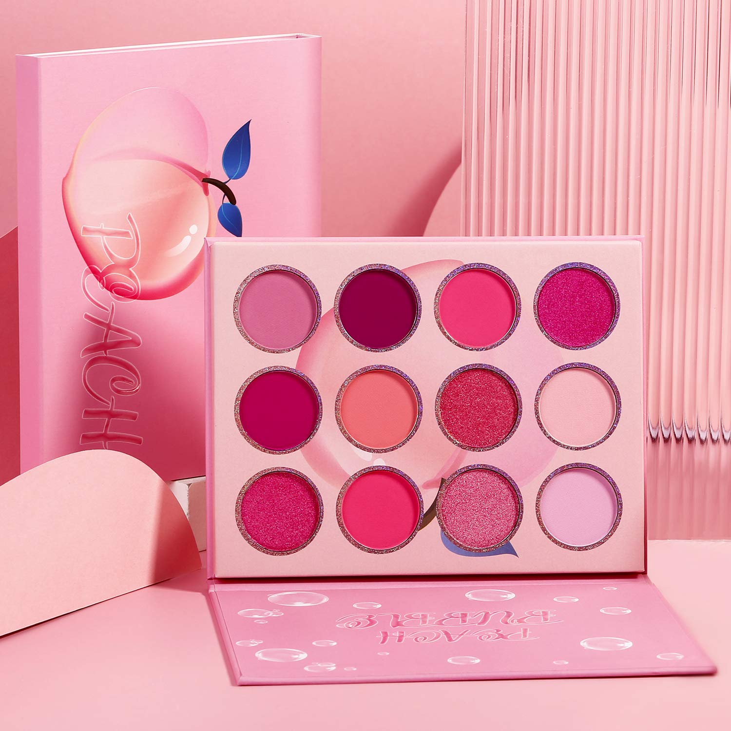 Afflano Pink Eyeshadow Palette Makeup, Pigmented Blendable Pink Eye Shadow Pallet Matte Shimmer, Bright Red Violet Small Cute Peach Eye Palette 12 Color, for Girl Women Mother's Gift