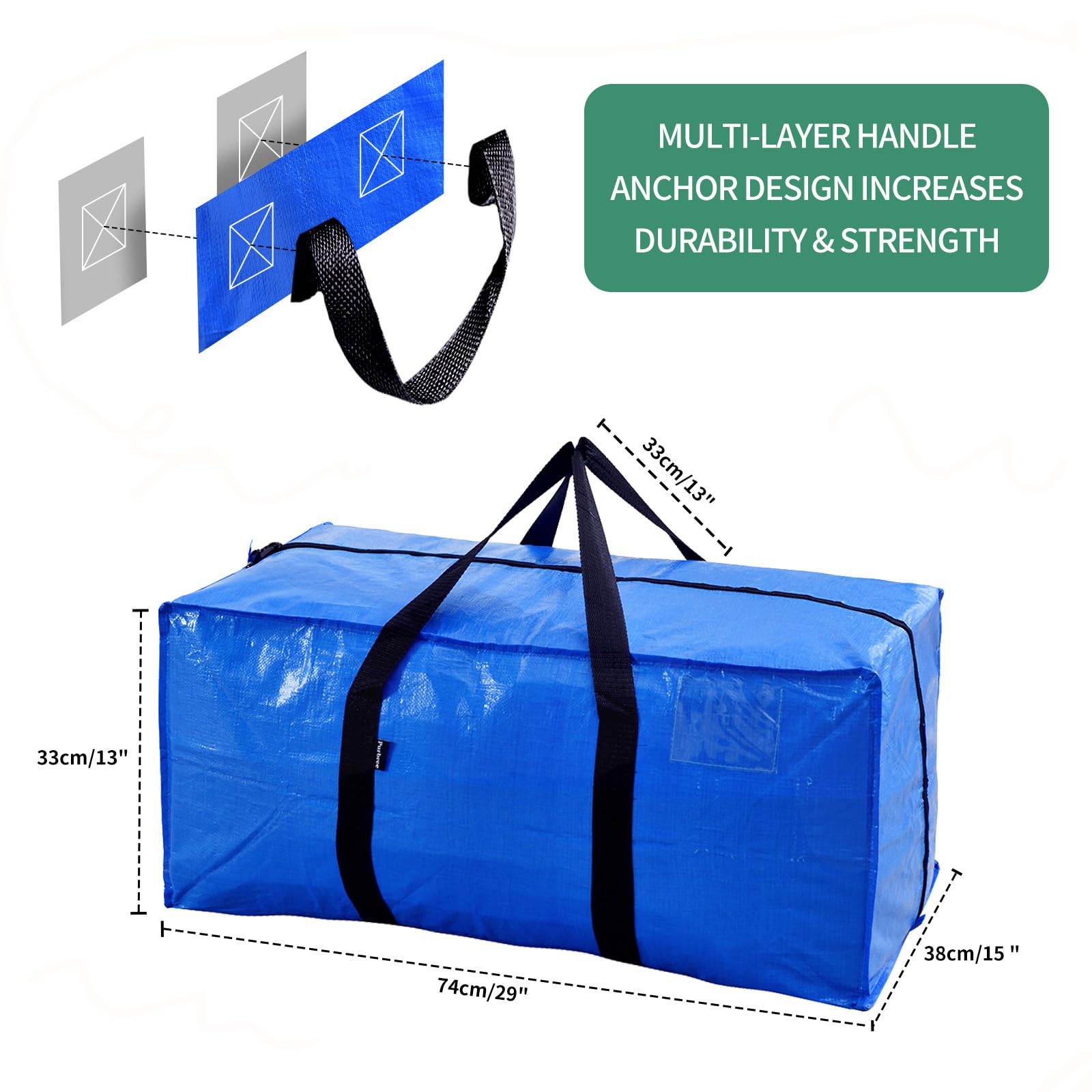 Moucas 7 Pack Heavy Duty Extra Large Moving Bags, Packing Bags for Moving, Blue Moving Totes W/Reinforced Handles & Zippers