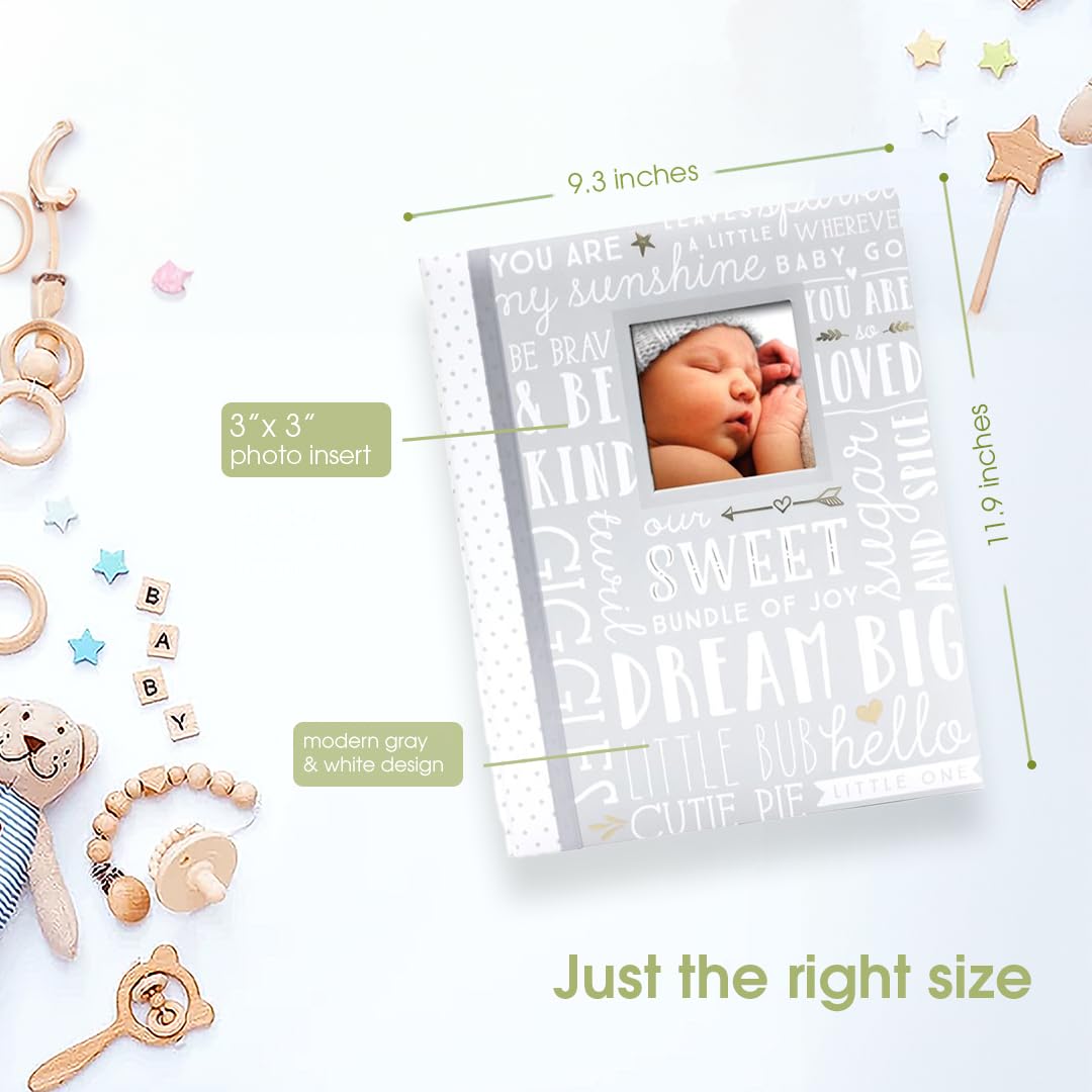 Lil Peach First 5 Years Dream Big Wordplay Baby Memory Book, Gender-Neutral Baby Keepsake for New and Expectant Parents, Pregnancy And Milestone Journal, Gray