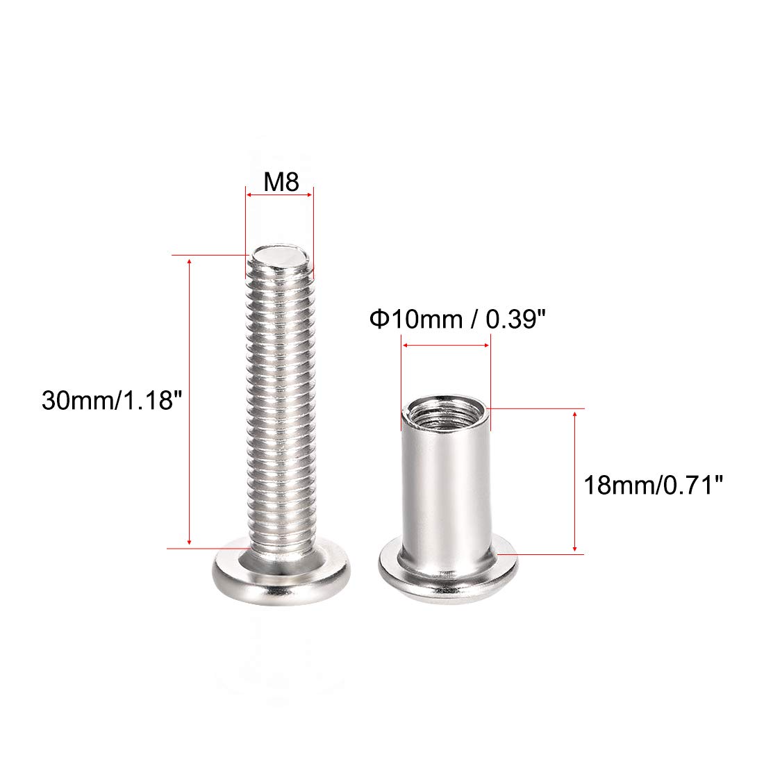 uxcell Screw Post Fit for 3/8"(10mm) Hole Dia, Male M8x30mm Belt Buckle Binding Bolts Leather Fastener Carbon Steel 5 Sets