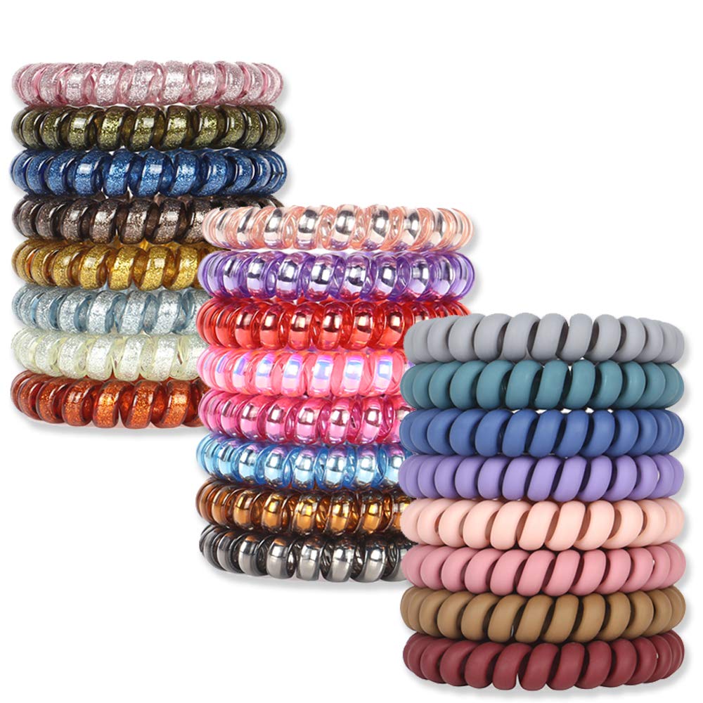 KMUYSL Spiral Hair Ties, 24 Pack No Crease Hair Ties, Multicolored, 24 Count Hair Accessories for Women Girls, Elastic Coil Hair Ties for Curly Straight Thick Thin Short Long Hair