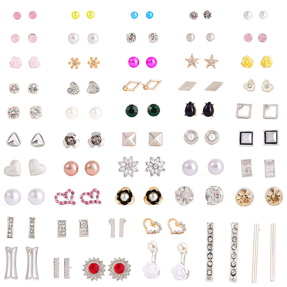 50 Pairs Earrings for Women Studs Set Small Stud Earrings Set Geometric Ball Faux Pearl Earring Sets (#1)