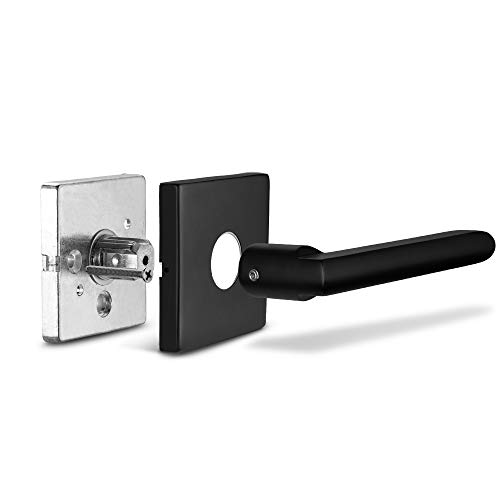 Berlin Modisch Dummy Lever Door Handle Pack of 2 Slim Square Non-Turning Single Side Pull Only Lever Set [for Closet or French Doors] Heavy Duty - Iron Iron Black Finish