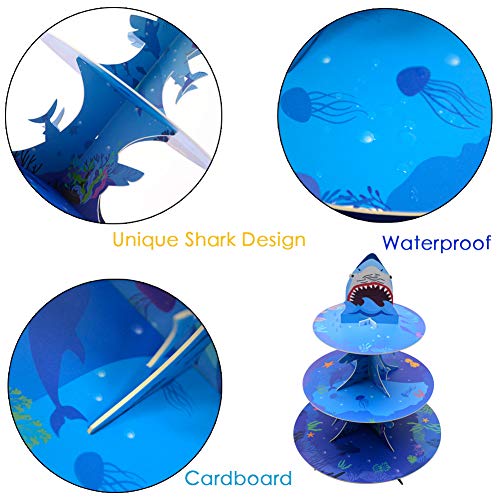 Cardboard Ocean Shark Cake Stands 3 Tire Cupcake Stands Mini Cake Stand Reusable Kid Birthday Baby Shower Party Supplies Dessert Standā¦