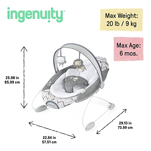 Ingenuity SmartBounce Automatic Baby Bouncer Seat with White Noise, Music, -Toy Bar & 2 Plush Infant Toys, 0-6 Months Up to 20 lbs (Braden)