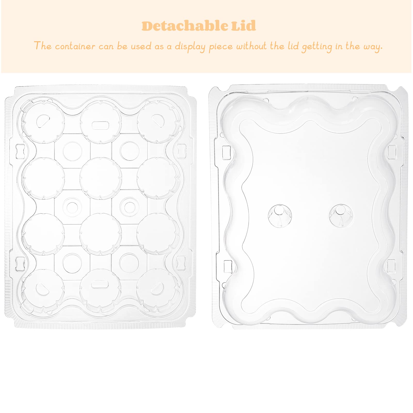 AVLA 24 Pack Mini Cupcake Containers, 12-Count Plastic Cupcake Carrier, Stackable Cupcake Box with Detachable Secure High Top Lid, Disposable Cupcake Holder Tray, Muffin Packaging Transporter To Go