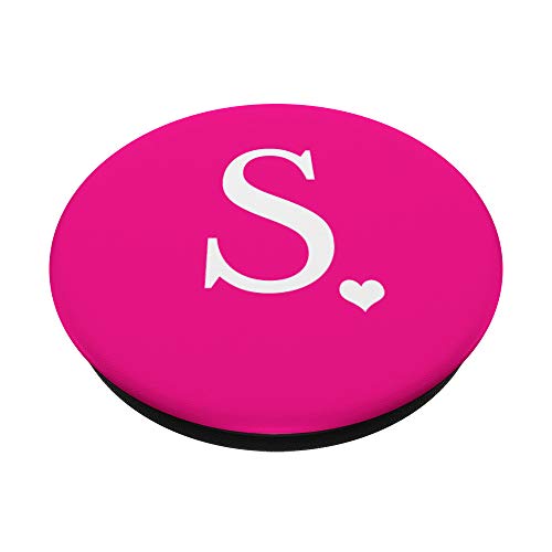 White Initial Letter S heart Monogram on Hot Pink PopSockets PopGrip: Swappable Grip for Phones & Tablets
