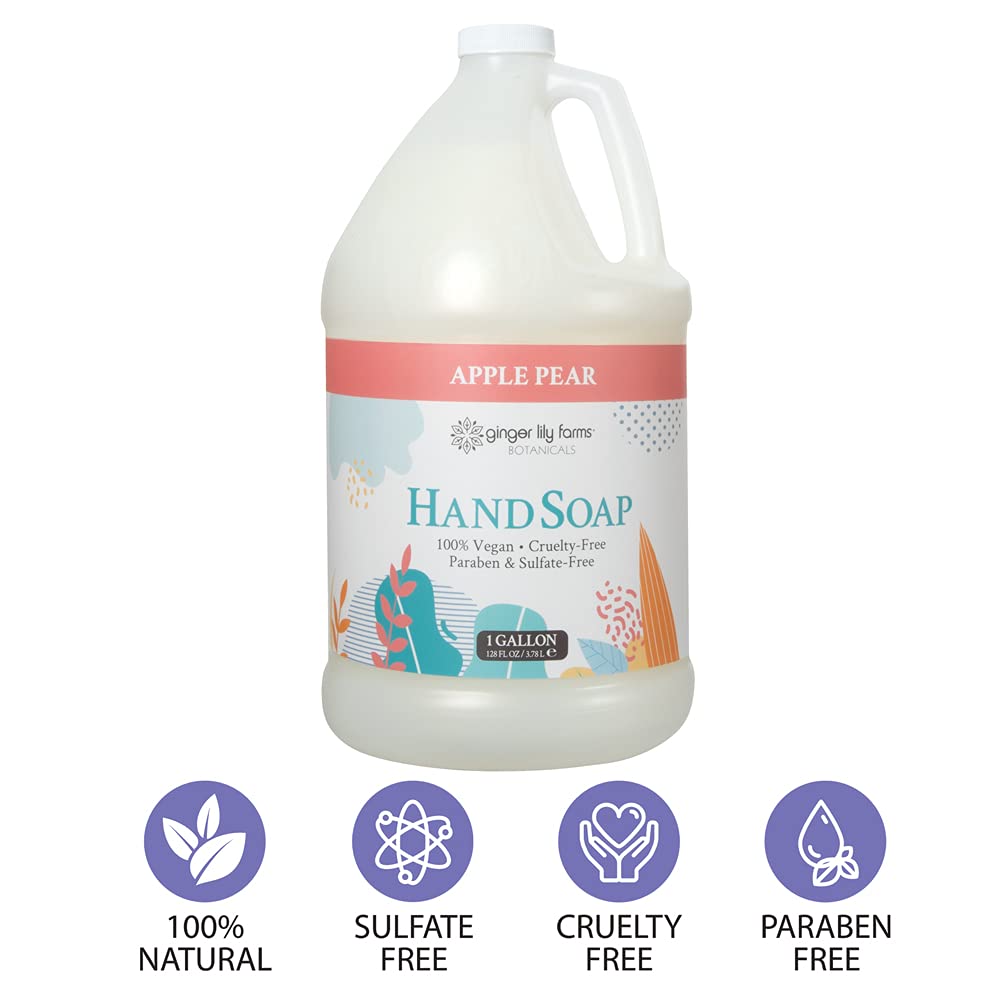 Ginger Lily Farms Botanicals All-Purpose Liquid Hand Soap Refill, 100% Vegan & Cruelty-Free, Apple Pear Scent, 1 Gallon (128 fl. oz.)