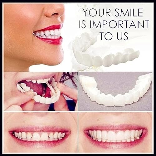 CHNLML Denture Teeth Temporary Fake Teeth Snap on Veneers, Simulation Braces Snap On Smile Tooth Cover Perfect Whitening One Size Fits Most Comfortable Denture to Make,Fix Confident Smile (2 Pcs)