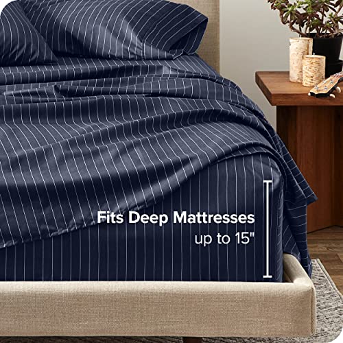 Bare Home Twin XL Sheet Set - College Dorm Size - 1800 Ultra-Soft Microfiber Twin Extra Long Bed Sheets - Deep Pockets - Easy Fit - 3 Piece Set - Bed Sheets (Twin XL, Pinstripe - Midnight/White)