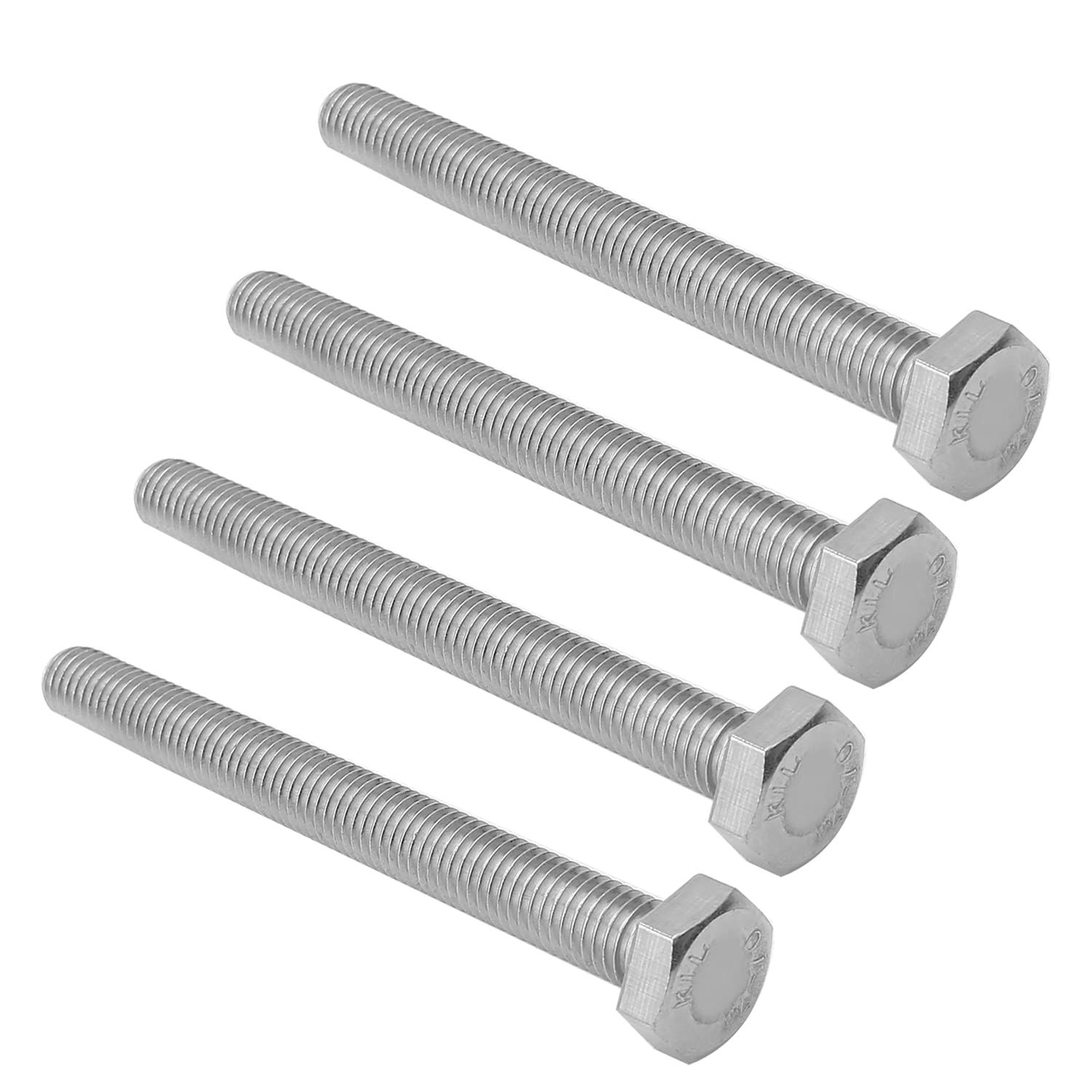 Bettomshin 4Pcs M10 x 100mm Hex Bolts, 304 Stainless Steel 1.5mm Thread Pitch Fully Threaded Metric Hex Head Screw Bolts, Hexagon Screw Bolt, Hex Tap Bolts, Silver (Overall Size 105.5x17x17mm)