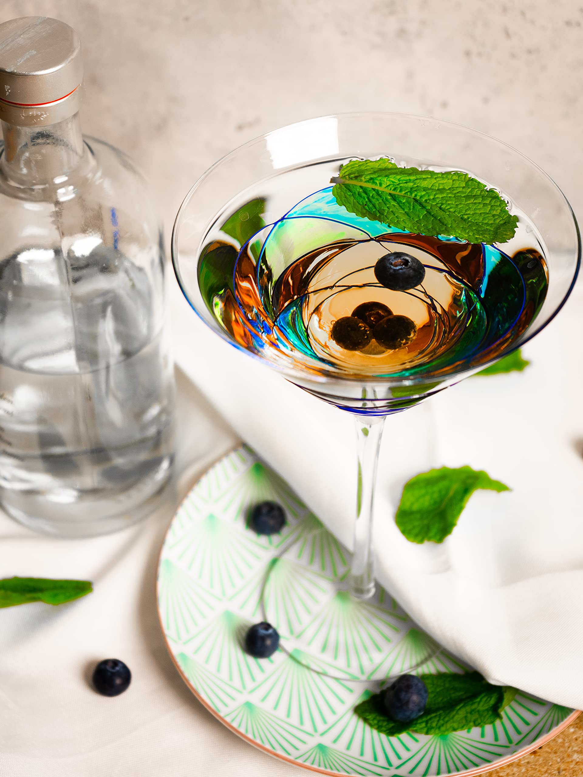 Antoni Barcelona Martini Glass BLUE – EXCLUSIVE BOX - Special Dry Cocktail 12 oz Refreshment Party Mediterranean Stunning Gift Drinkware Birthday Present Weddding Anniversary (Set 2)