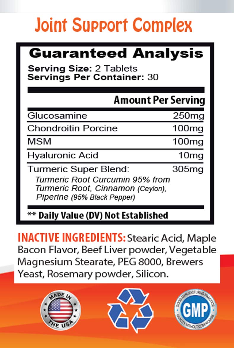 cat Hip and Joint Supplements - Pets Joint Support with Turmeric and MSM - Dogs and Cats - Premium Complex - cat glucosamine chondroitin - 1 Bottle (60 Tablets)