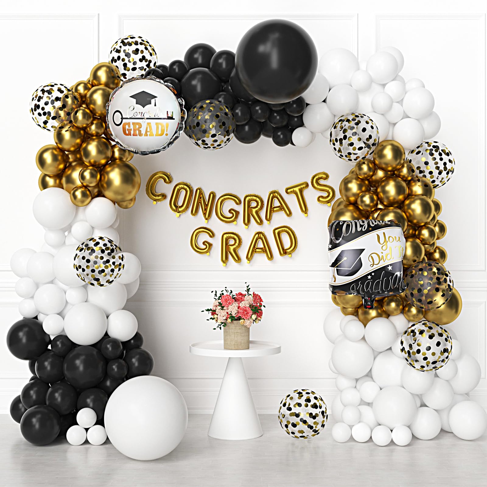 Graduation Balloon Garland Arch Kit Black White Gold Balloons for College High School Graduation Party Graduation Decorations