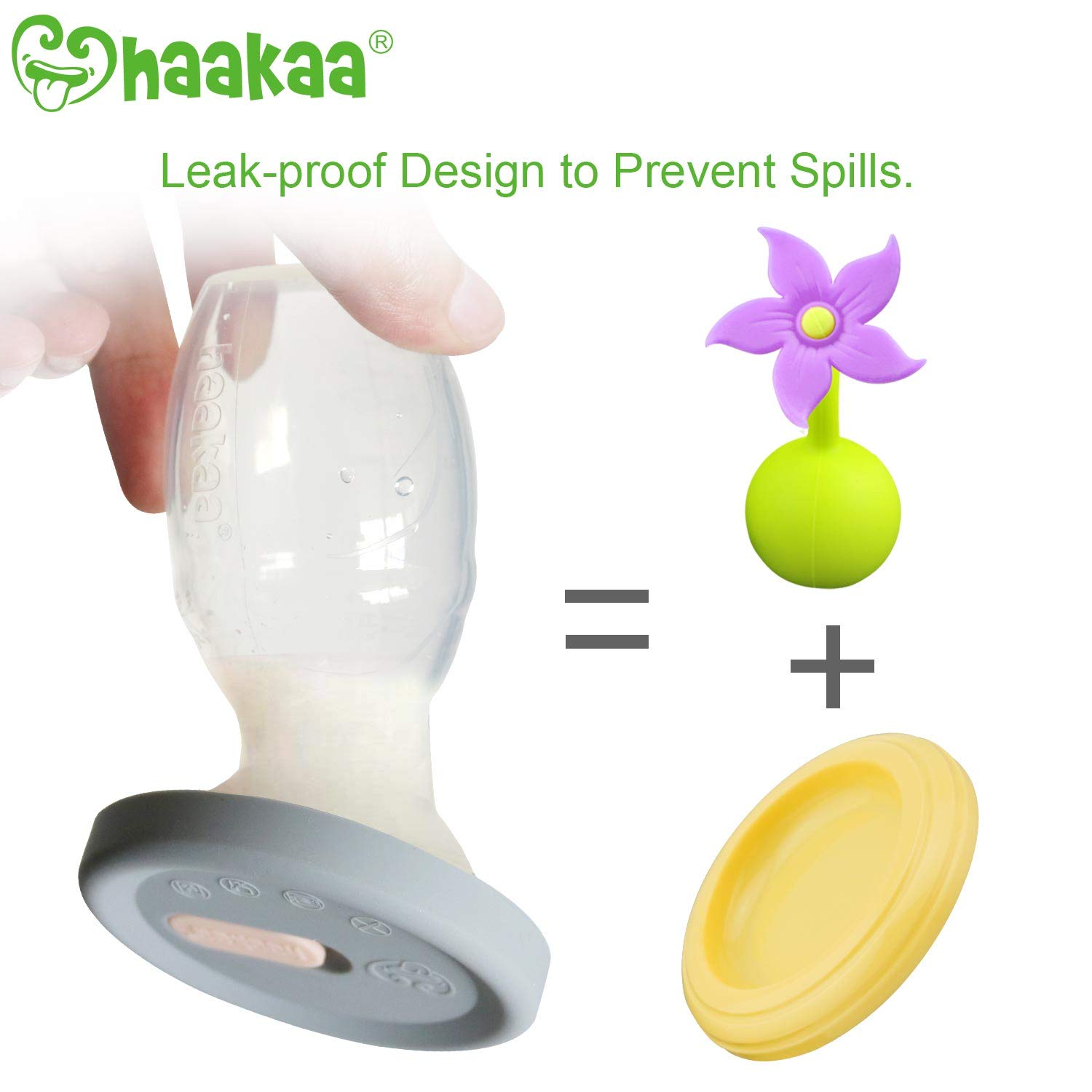 haakaa Manual Breast Pumps with Lid Collecter 100% Food Grade Silicone BPA PVC and Phthalate Free (4oz/100ml + lid + Collector)