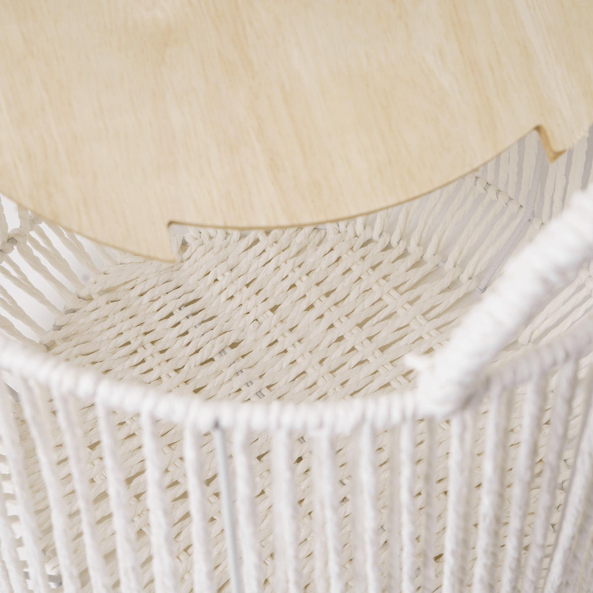 American Art Decor Boho White and Natural Paper Rope Woven Storage Baskets with Wooden Lids Set of 3, Round Decorative Organizer Bin for Laundry, Clothes, Blankets, Toys