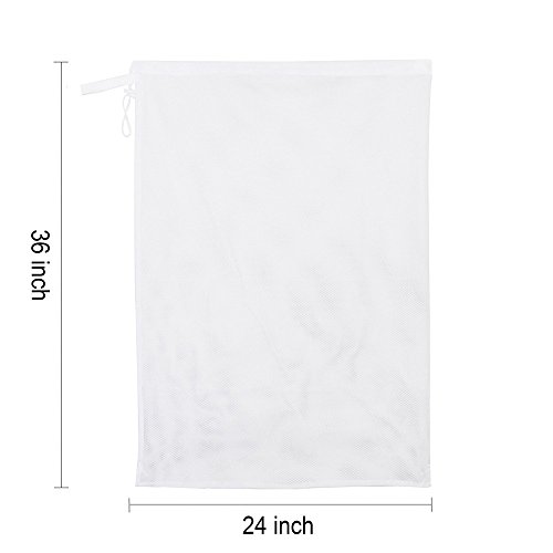 Large Mesh Drawstring Travel Laundry Bag Polyester White 1 Pack Durable,Reusable,Foldable,Heavy Duty Storage Hanging Apartment Commercial Wash Bag For Delicates Clothes,Dirty Garment,Socks,Blouse