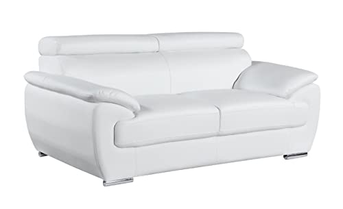 Blackjack Furniture 4571 Veal Collection 2 Piece Genuine Leather Sofa Set for Living Room, Modern Couch and Loveseat with Lumbar Support and Large Adjustable Headrests, 2+3 Seater, White