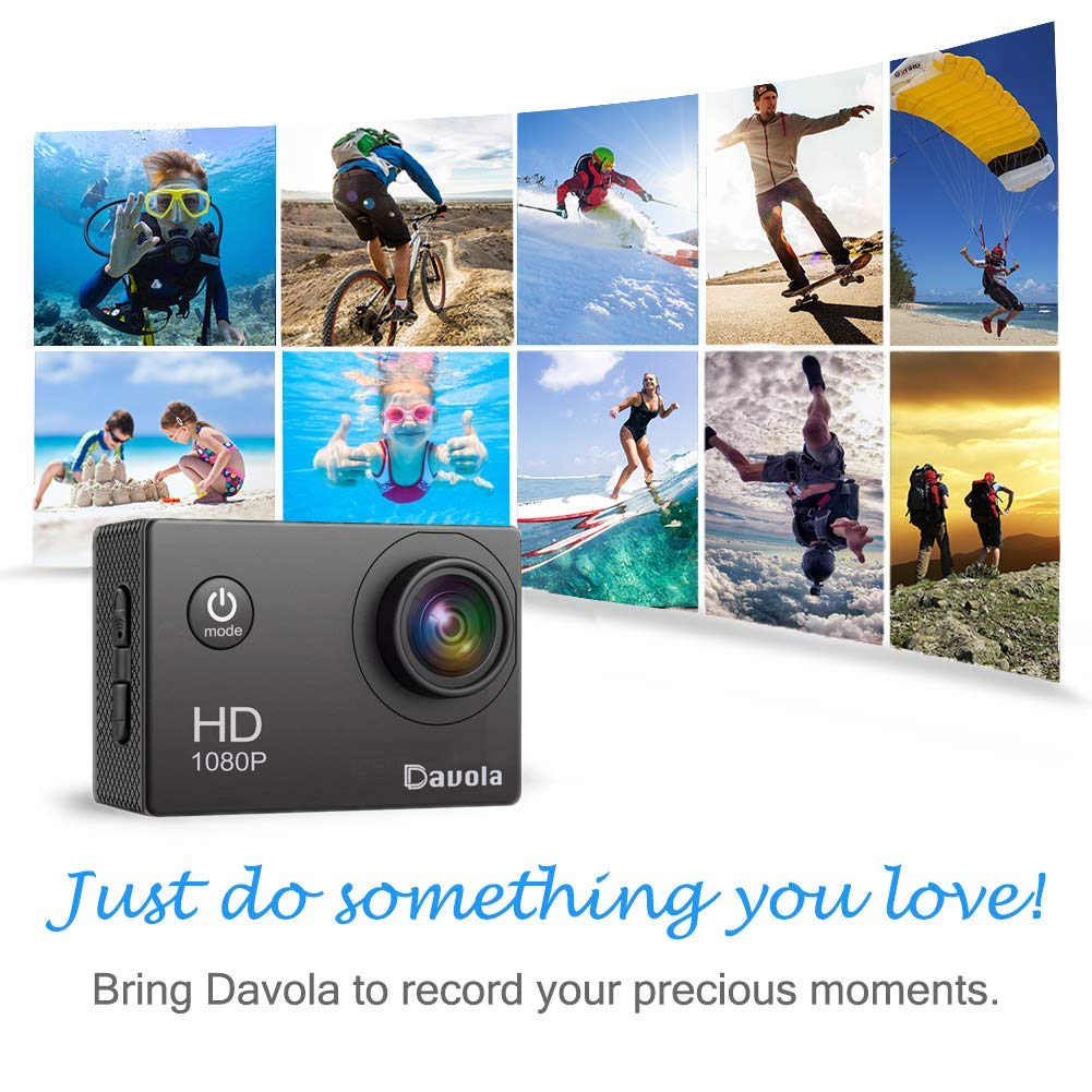 Action Camera Davola 1080P WiFi Sports Camera 12MP Underwater Waterproof Camera with Wide-Angle Lens and Mounting Accessory Kits