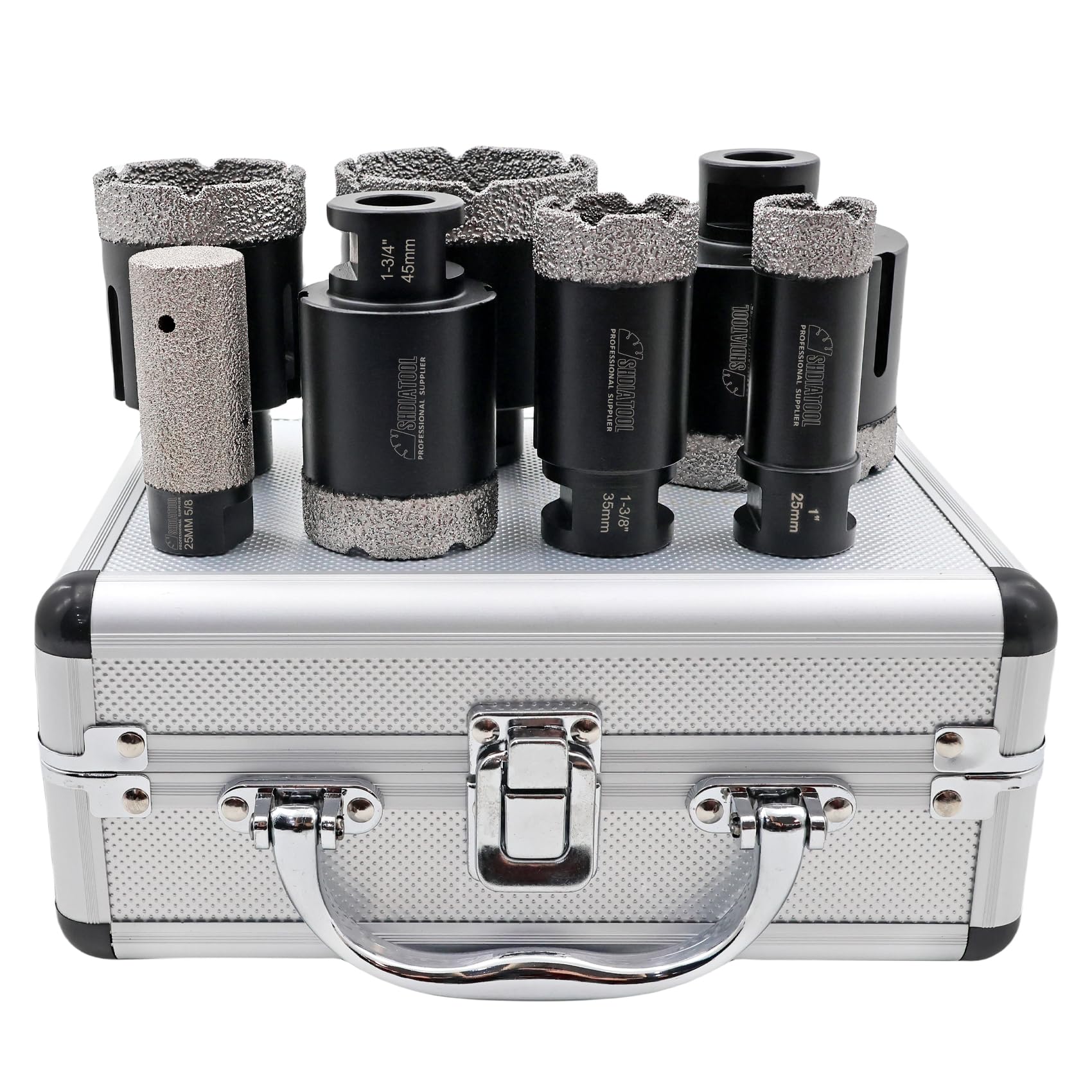 SHDIATOOL Diamond Core Drill Bits Set Hole Saw Kit for Porcelain Tile Ceramic Marble Brick Vacuum Brazed Cutter 7-Piece (25/35/45/51/65/76mm)+25mm Finger Bits