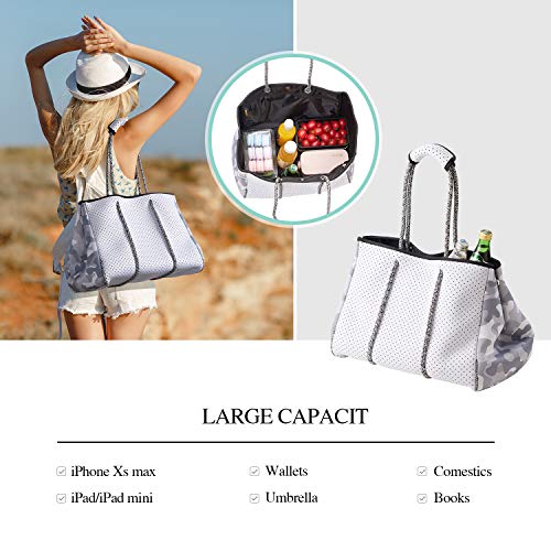 Large Neoprene ,Waterproof Shoulder ,Multipurpose beach bag Tote for Travel Beach Gym Swimming(L,White)