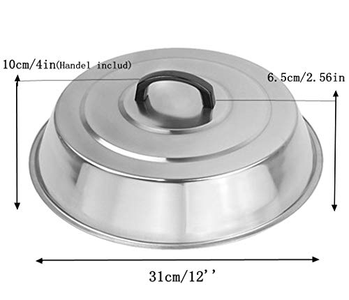 BBQ Accessories 12 Inch Round Stainless Steel Basting Cover - Cheese Melting Dome Round Cast Iron Grill Press Kit for Hamburger Bacon Steak, Best for Blackstone Camp Chef Flat Top Griddle Grill