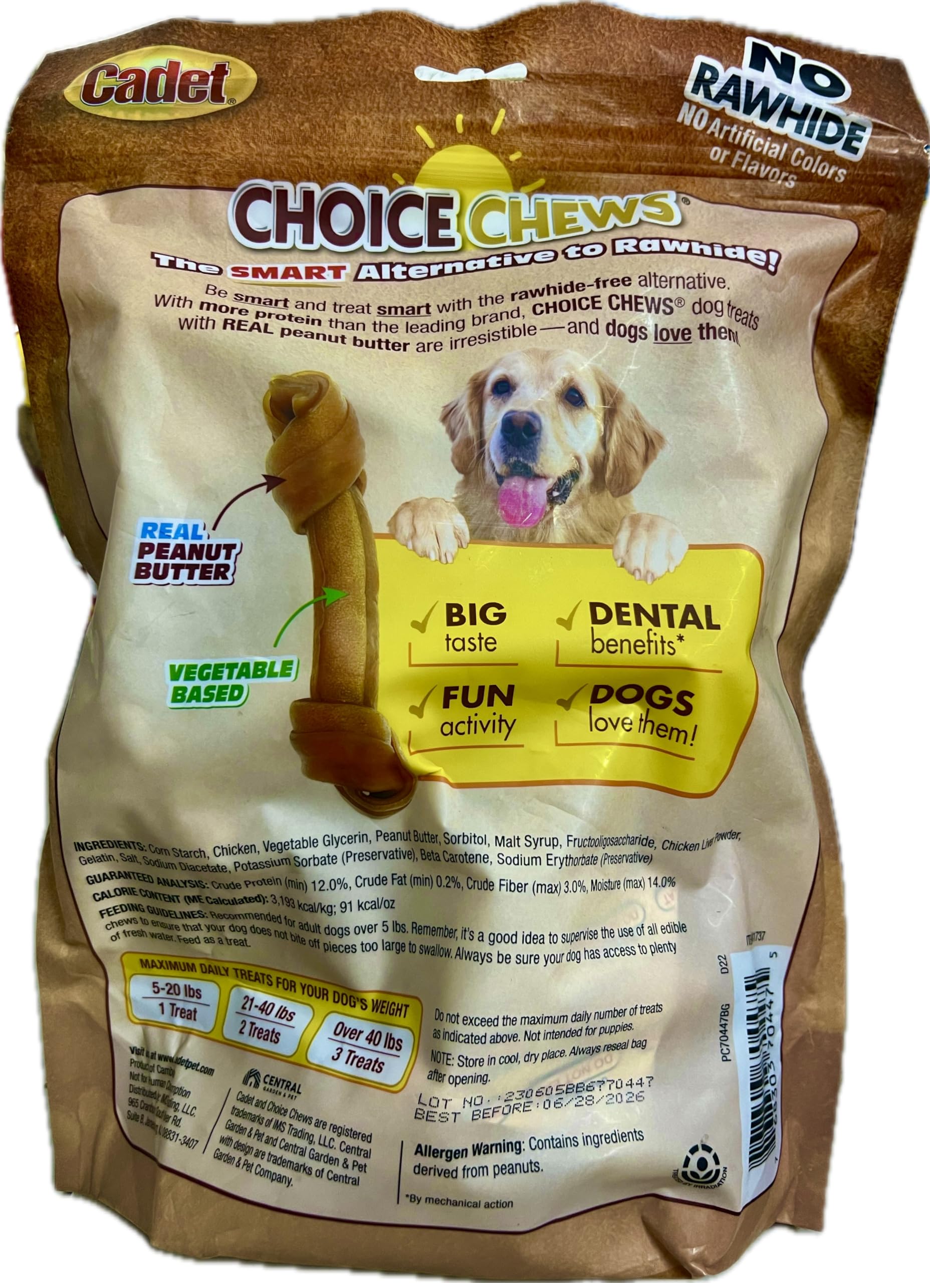 XALEZ Cadet Choice Chews with 12 Large Knotted Bones - Made with Real Peanut Butter - 1 Bag- 40 OZ TM Gift Box