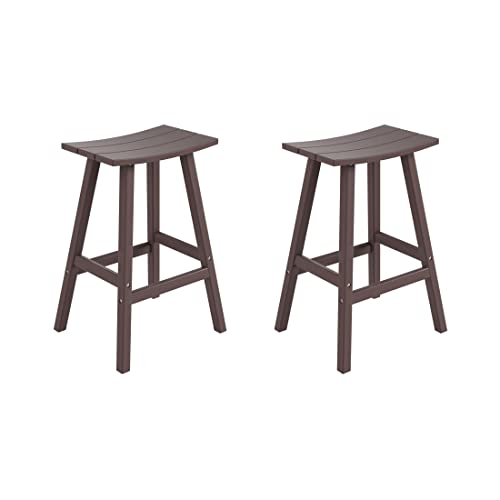 WO Home Furniture Patio Bar Stools Set of 2 PCS Outdoor Adirondack 29" in Saddle Stools for Porch, Backyard, BarBQ, Party, Events (Dark Brown)
