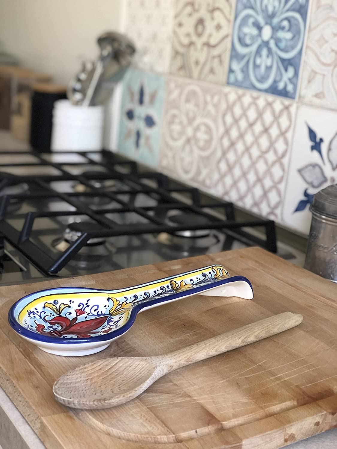 CERAMICHE D'ARTE PARRINI - Italian Ceramic Spoon Rest Holder Decorated Lily Pottery Hand Painted Made in ITALY Tuscan
