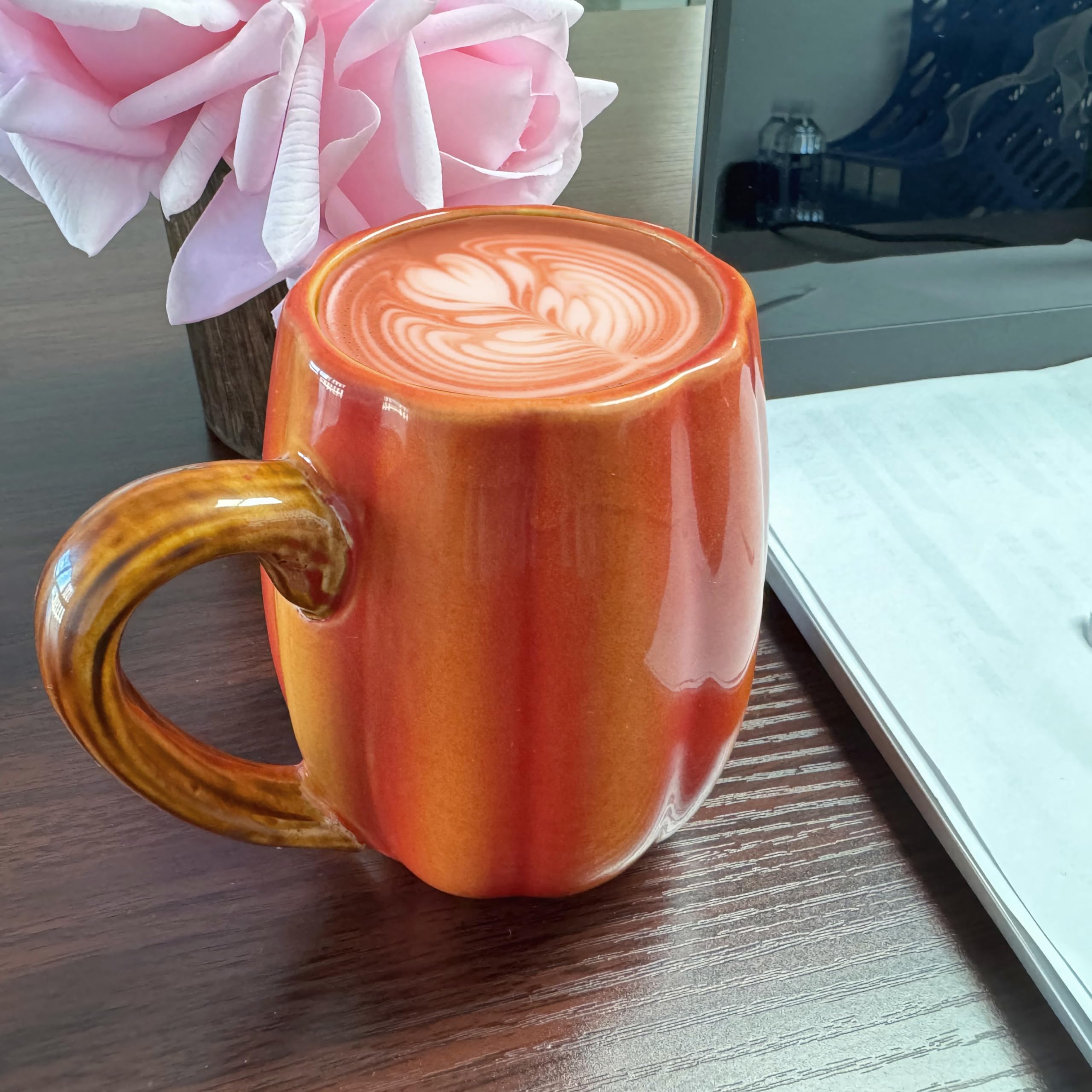 Artceramic Pumpkin Mugs, Ceramic Coffee Mugs and Tea Mug, Novelty Orange Ceramic Pumpkin Shaped Cup, Halloween, Thanksgiving, Christmas, Birthday Gifts,1PC