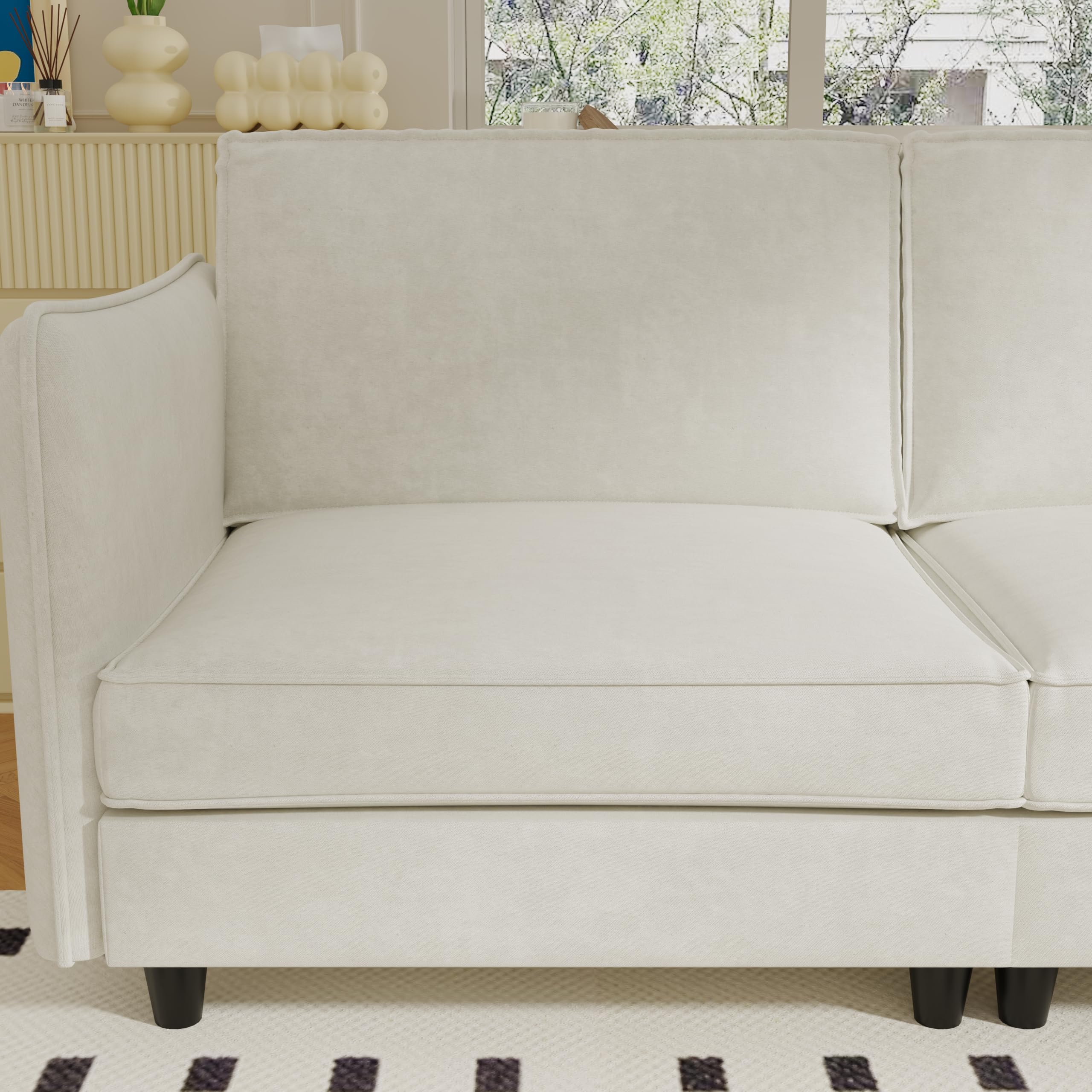 Hommoo Modern Reversible Sectional Sofa Couch for Living Room U Shaped Sectional with 2 Ottomans Comfy Linen Fabric 4 Seat Sofa with Metal Legs Large Modular Sofa Couch with Pillows 143" Beige