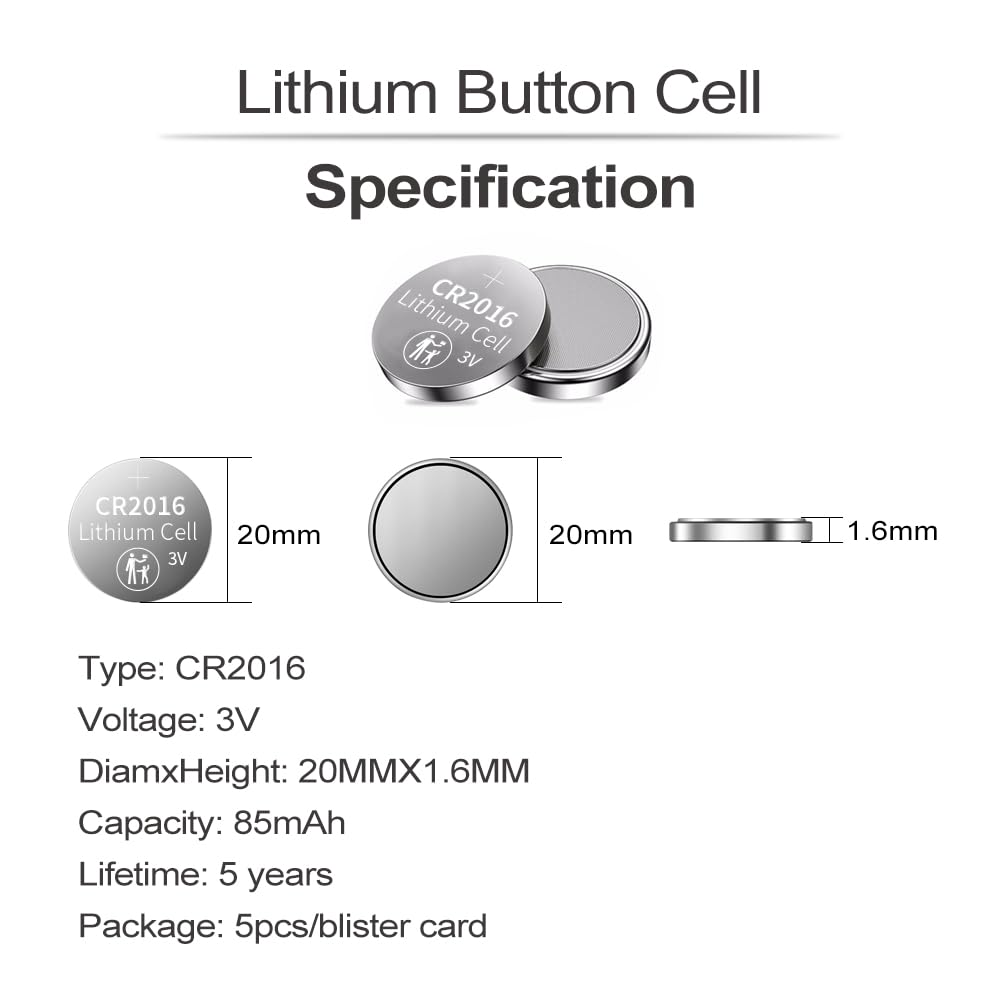 PGSONIC CR2016 3V Lithium Coin Battery (15-Pack), Powerful, Reliable and Leak-Free
