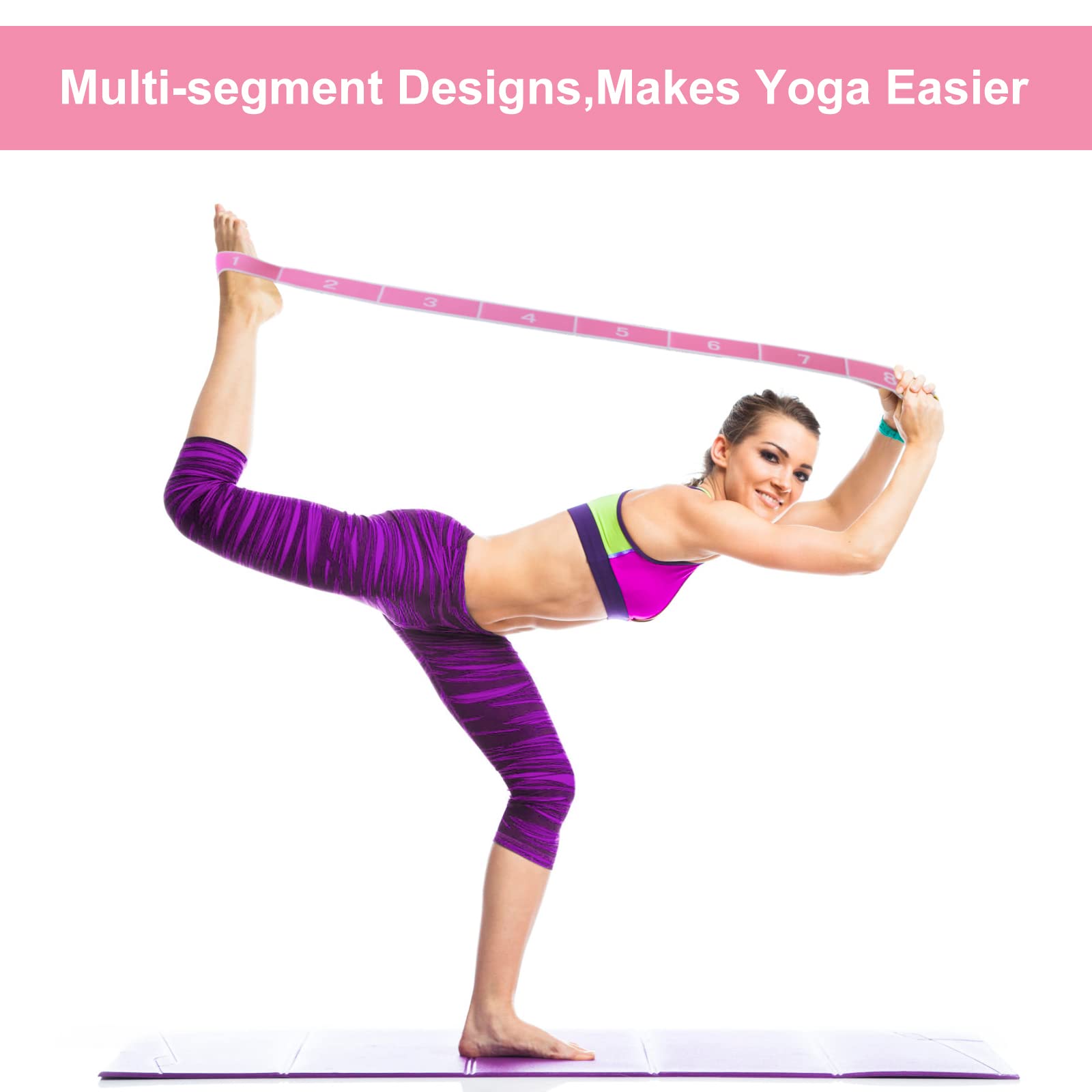 Abeillo Yoga Straps for Stretching Equipment, Elastic Stretching Strap with Loops, Stretch Band for Physical Therapy, Pilates, Yoga, Dance, Gymnastics Exercise and Flexibility