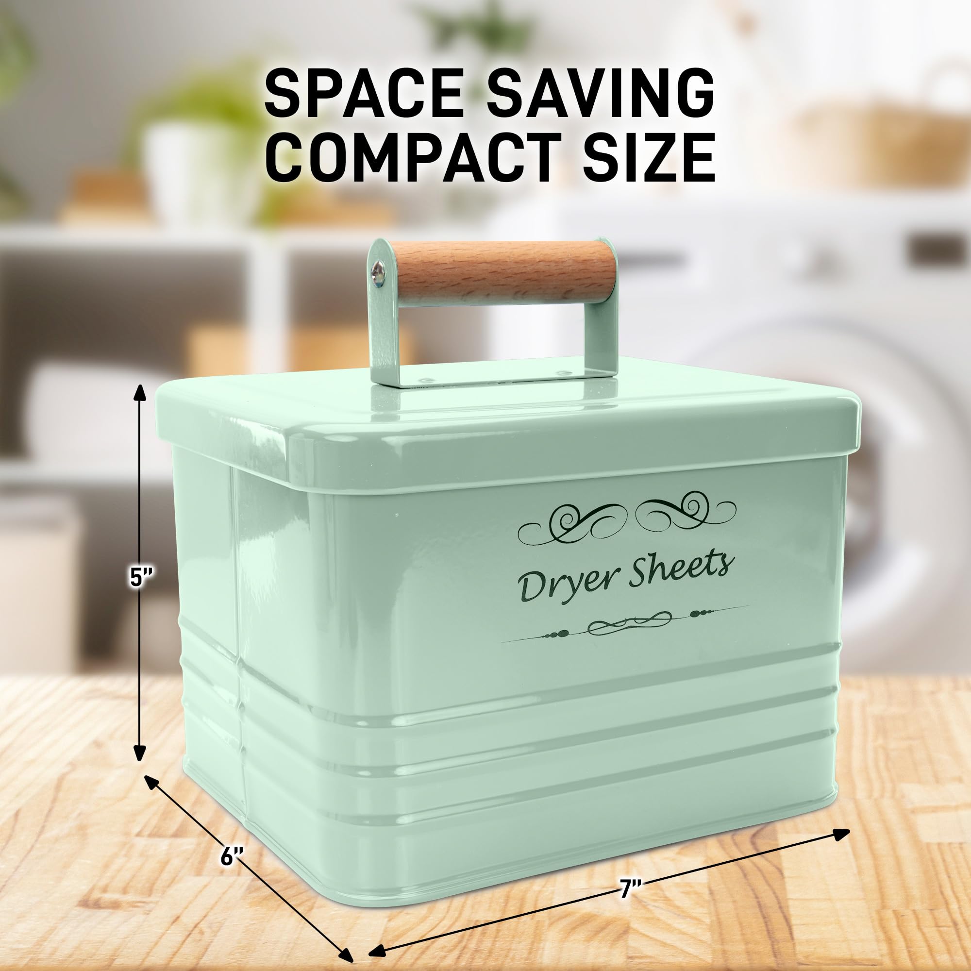 ELITAPRO Dryer Sheets Holder for Laundry Room - Farmhouse Dryer Sheet Box with Lid - Laundry Room Decor & Accessories - Metal Dryer Sheet Container for Laundry Room Organization & Storage (Mint)