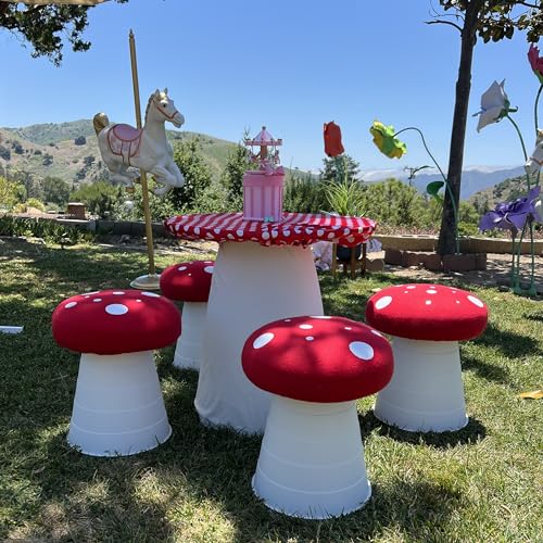 HYGCO Mushroom Stool, Kids Stool, Soft 4-inch Plush Foam Stool, Mushroom Designed Upholstery Seat Comfortable Stool, Ottoman Foot Stool, Handmade Sturdy Lightweight (Red Polka Dot)