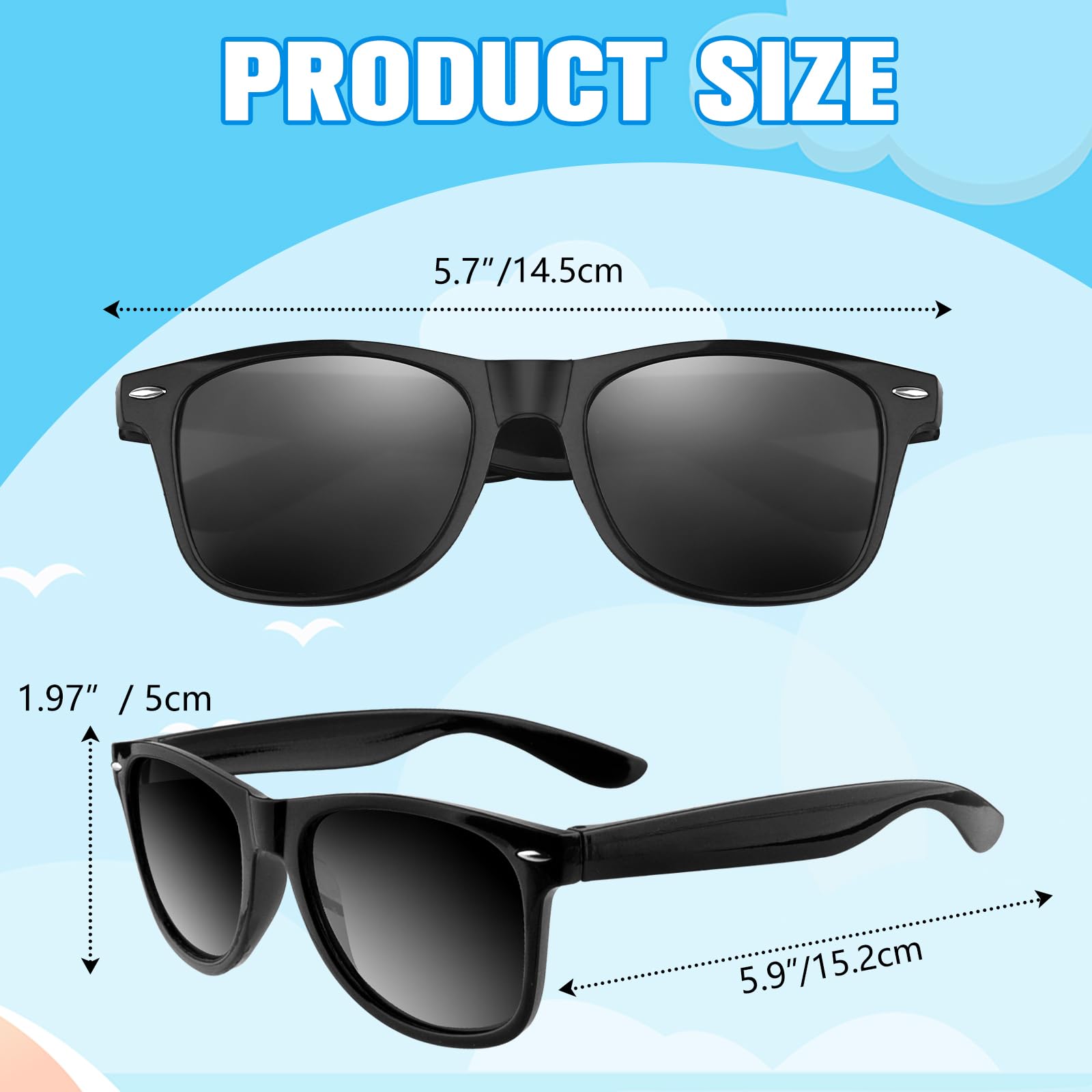 ASTARON 12 Pack Party Sunglasses Bulk Neon Party Favors for Beach Wedding Party Pool Party Supplies, Black
