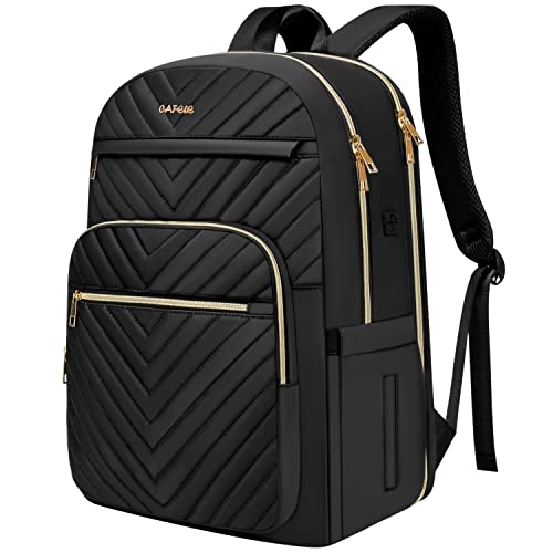 CAFELE Laptop Backpack 17.3 Inch Stylish Daypack with USB Port, Water-repellent College Bookbag,Large Bagpack for Travel/Business/Women/Quilted Black