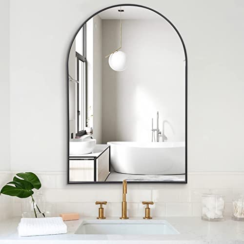 COFENY Arched Mirror, 20"x28" Black Bathroom Mirror with Metal Frame, Wall Mounted Mirrors Decor Modern Dresser Mirror for Bedroom Living Room Entryway