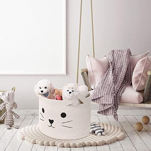 Large Woven Cotton Rope Basket with Handle, Ideal for Storage and Organization for kids toys,Towels, Clothes, blanket,Gifts. Pet Basket for Cat & Dog,Laundry Blanket Basket