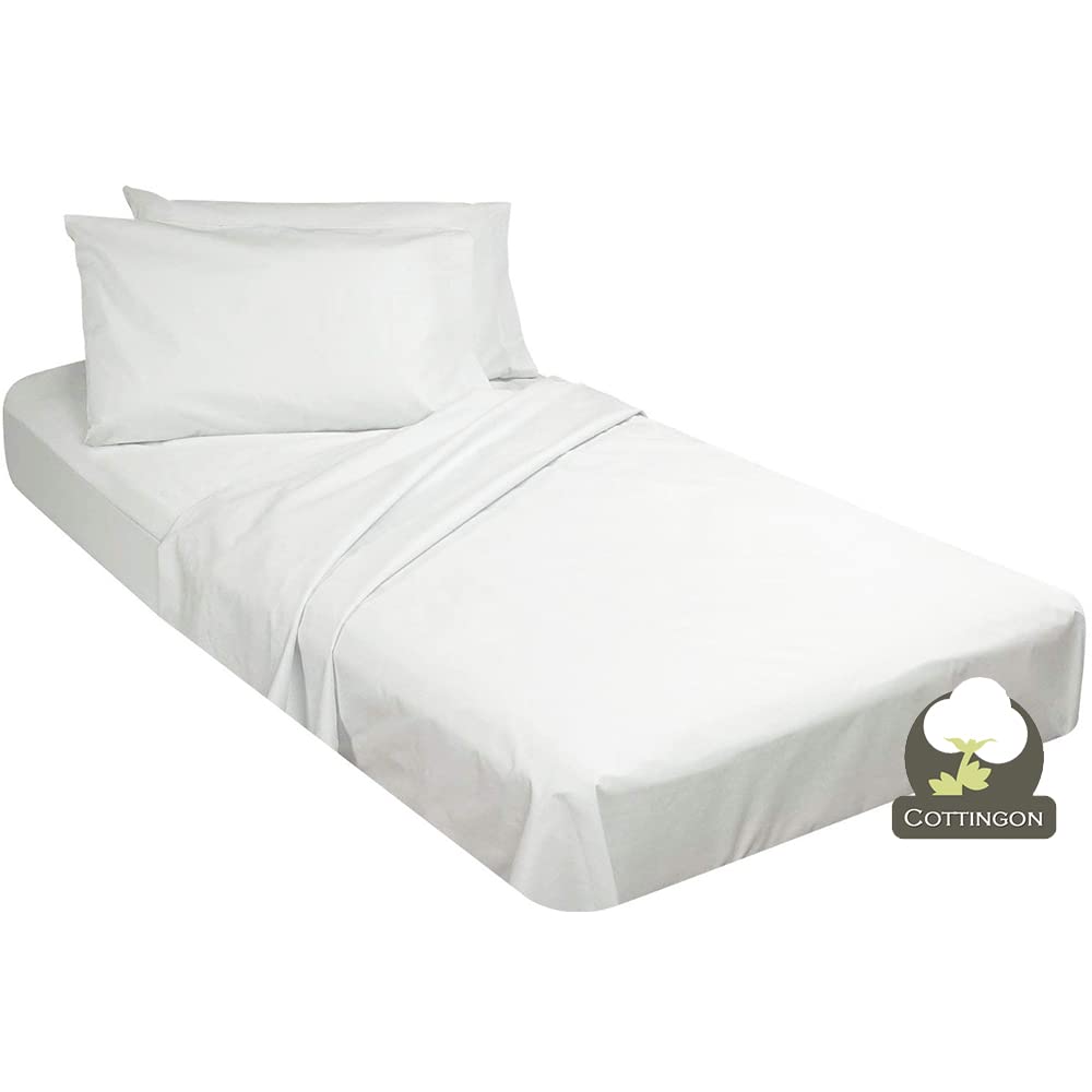 Cot Sheet and Pillow Case 4 Piece Set - 1 cot Fitted Sheet 33" x 75", 1 cot Flat Sheet 64"x 94", 2 Pillow Cases 20"x 30" Perfect for Folding Guest Bed Frame,Rollaway Beds (White Solid)