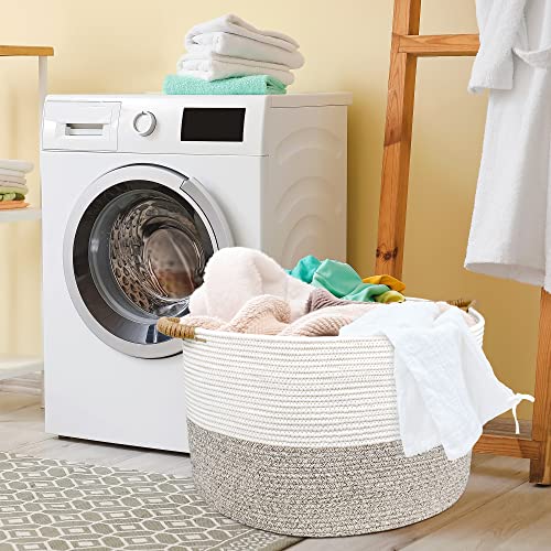 Large Woven Nursery Basket 21.7" x 13.8" Rope Woven Bins with Handles for Baby Cloth Toys Book Storage, Sturdy Decorative Storage Baskets for Organization, Living Room Bathroom Bedroom