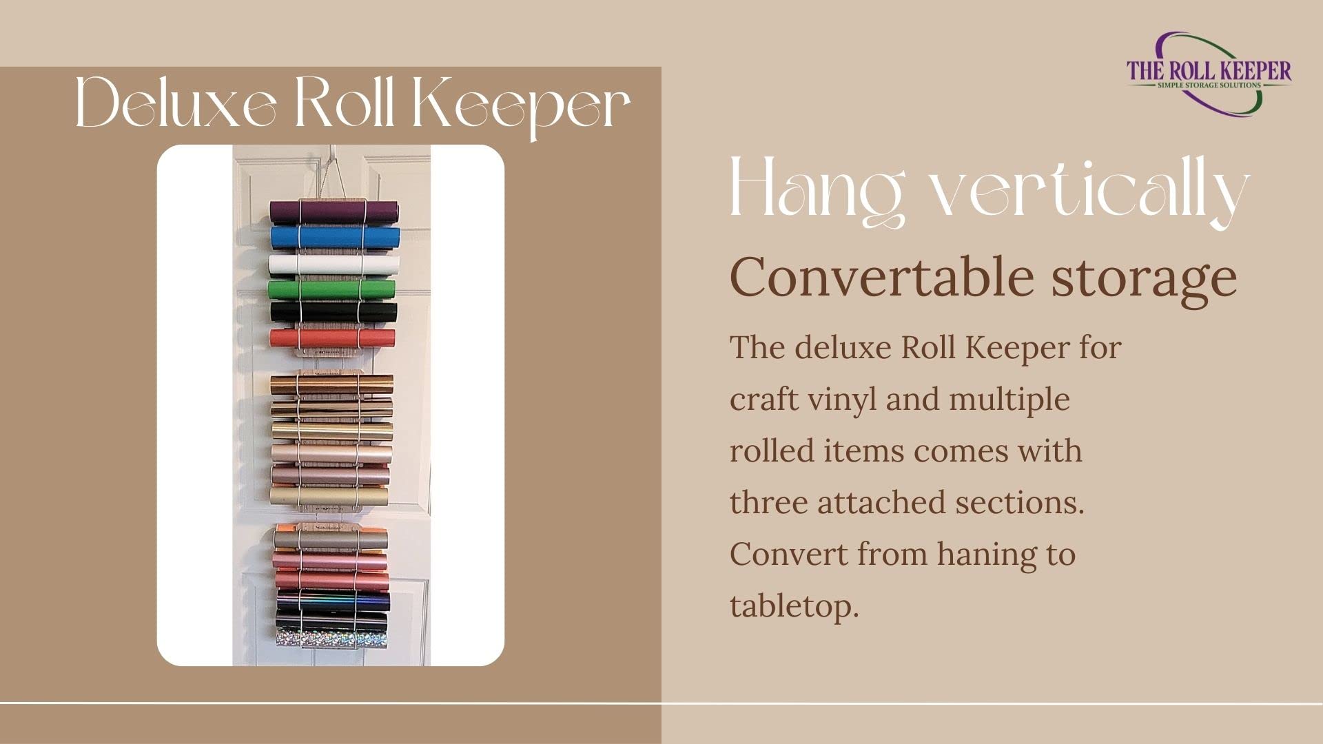 The Roll Keeper, Vinyl Roll Holder and Craft Room Organizer, Hanging Adjustable Rack, Diamond Painting Accessories ,Closet, Door and Wall Mount, Holds 24 Roll (White, Holds 24)