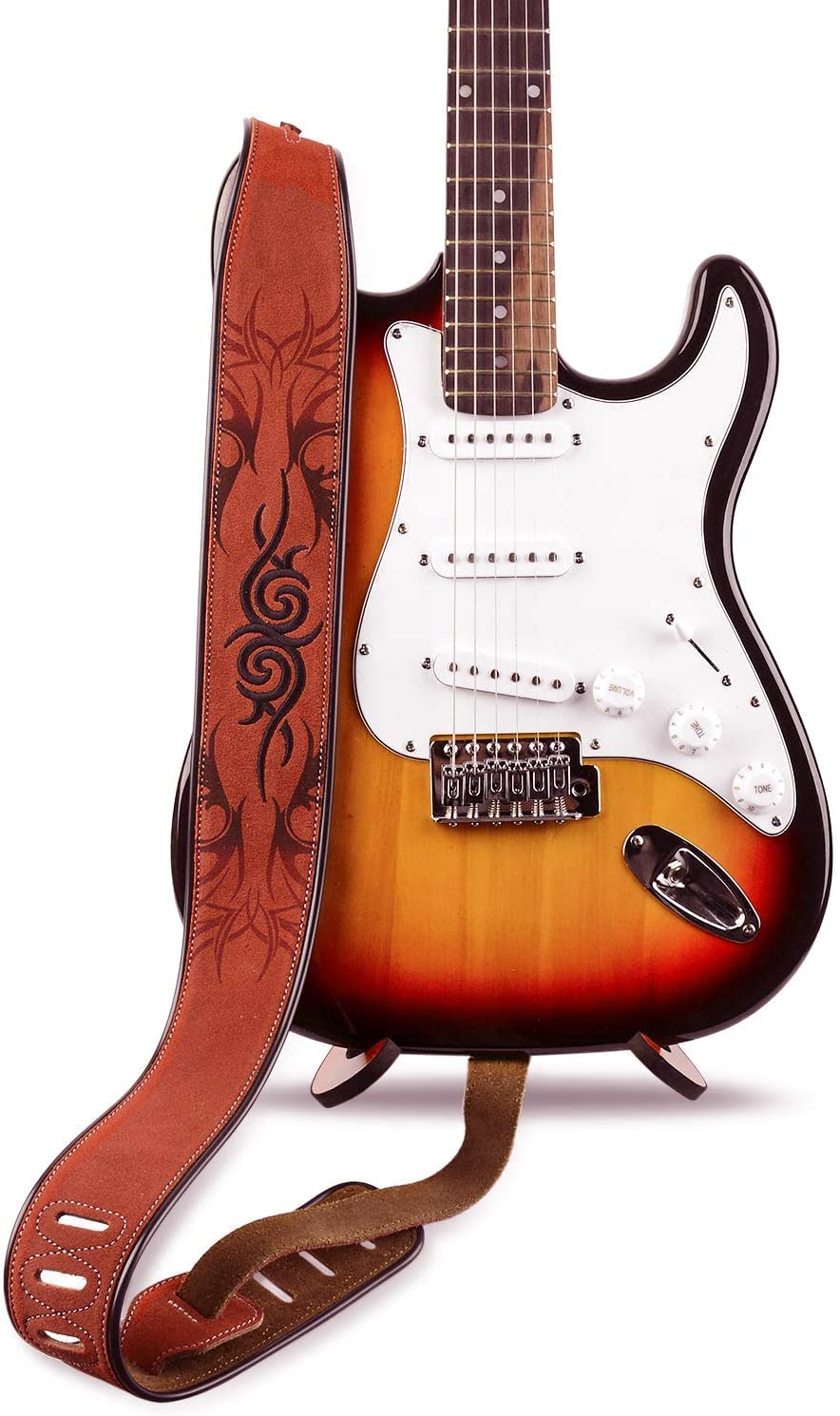 Dulphee Leather Guitar Strap, 2.8 Inches Width Suede Guitar Strap for Bass, Electric guitar and Acoustic Guitar (Brown Tribal)